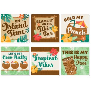 Tropical Luau - Funny Hawaiian Beach Party Decorations - Drink Coasters ...
