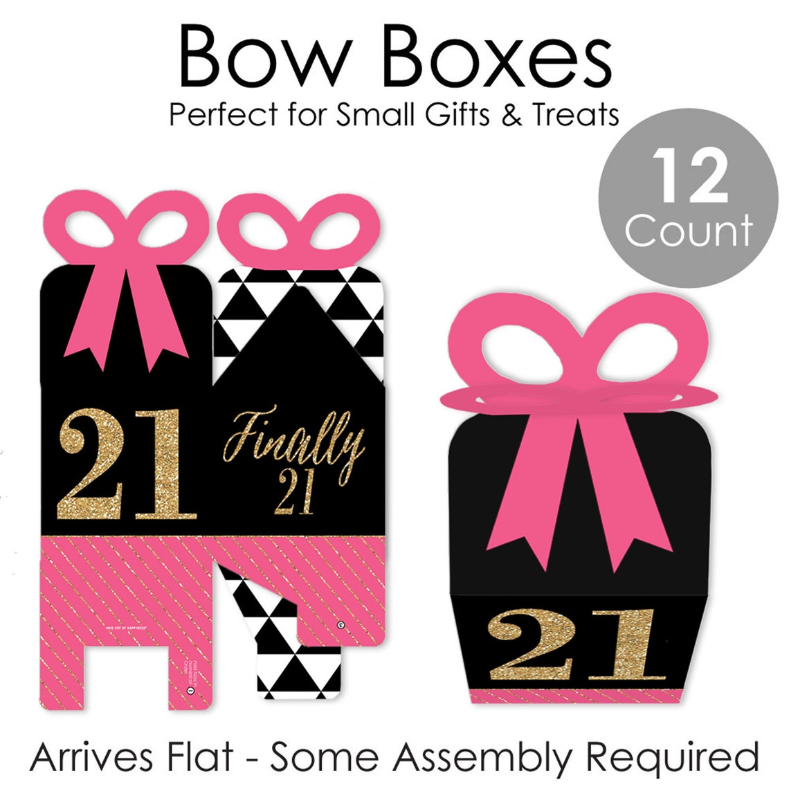 Finally 21 Girl - Square Favor Gift Boxes - 21st Birthday Party Bow ...