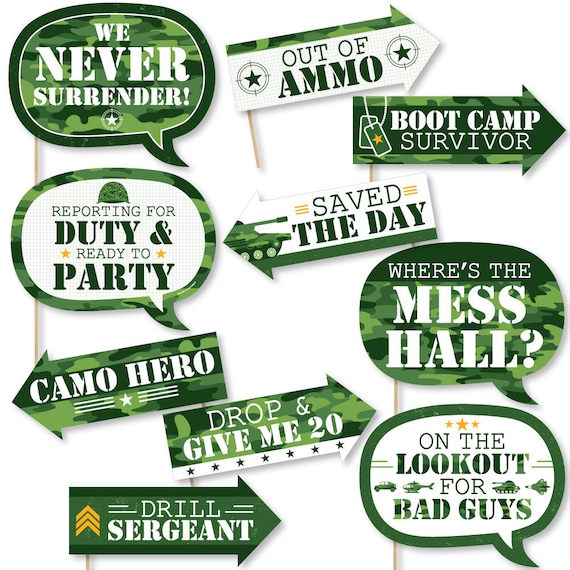 Camo Hero - Photo Booth Props - Army Military Camouflage Party Photo ...