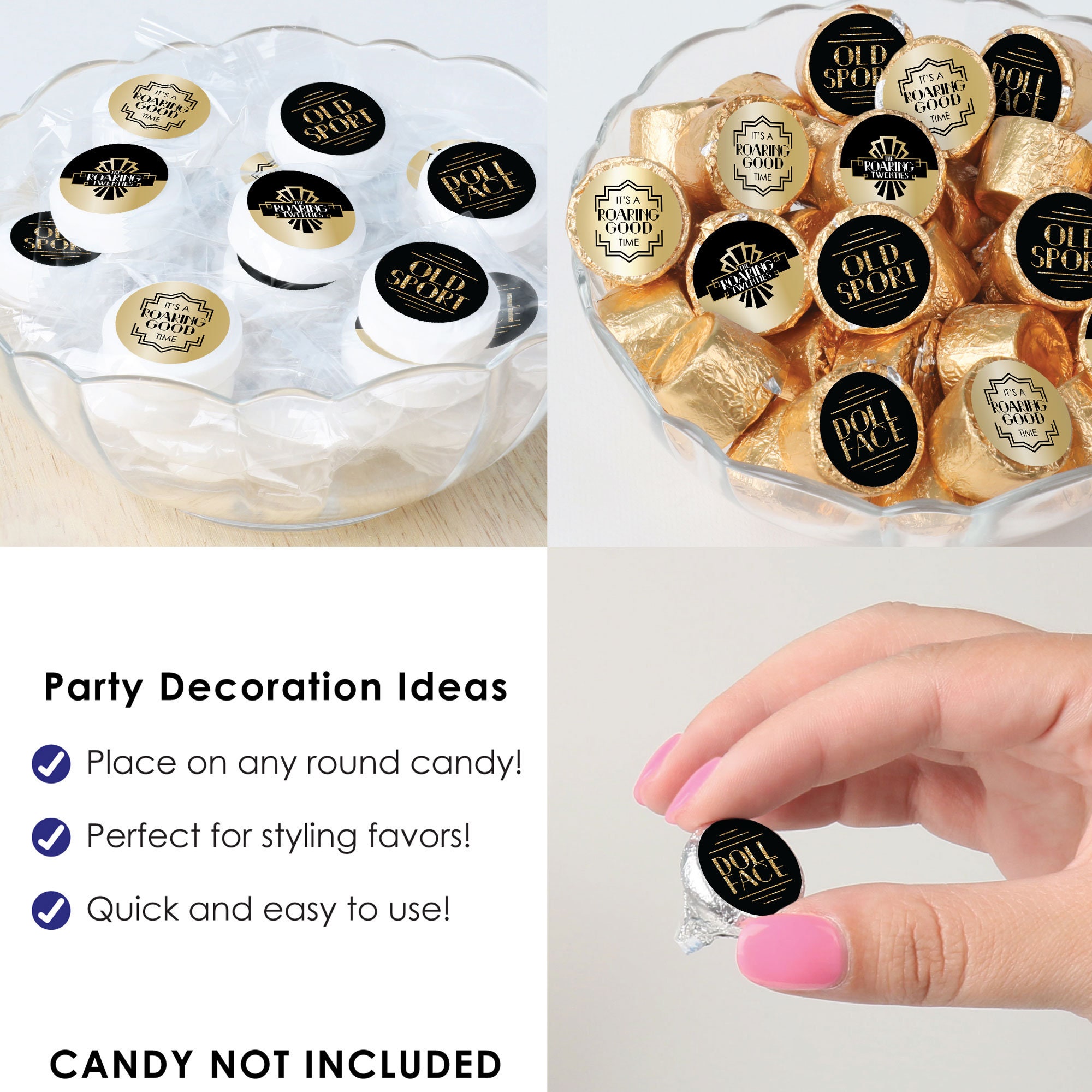 Roaring 20’s - 1920s Art Deco Jazz Party Small Round Candy Stickers ...