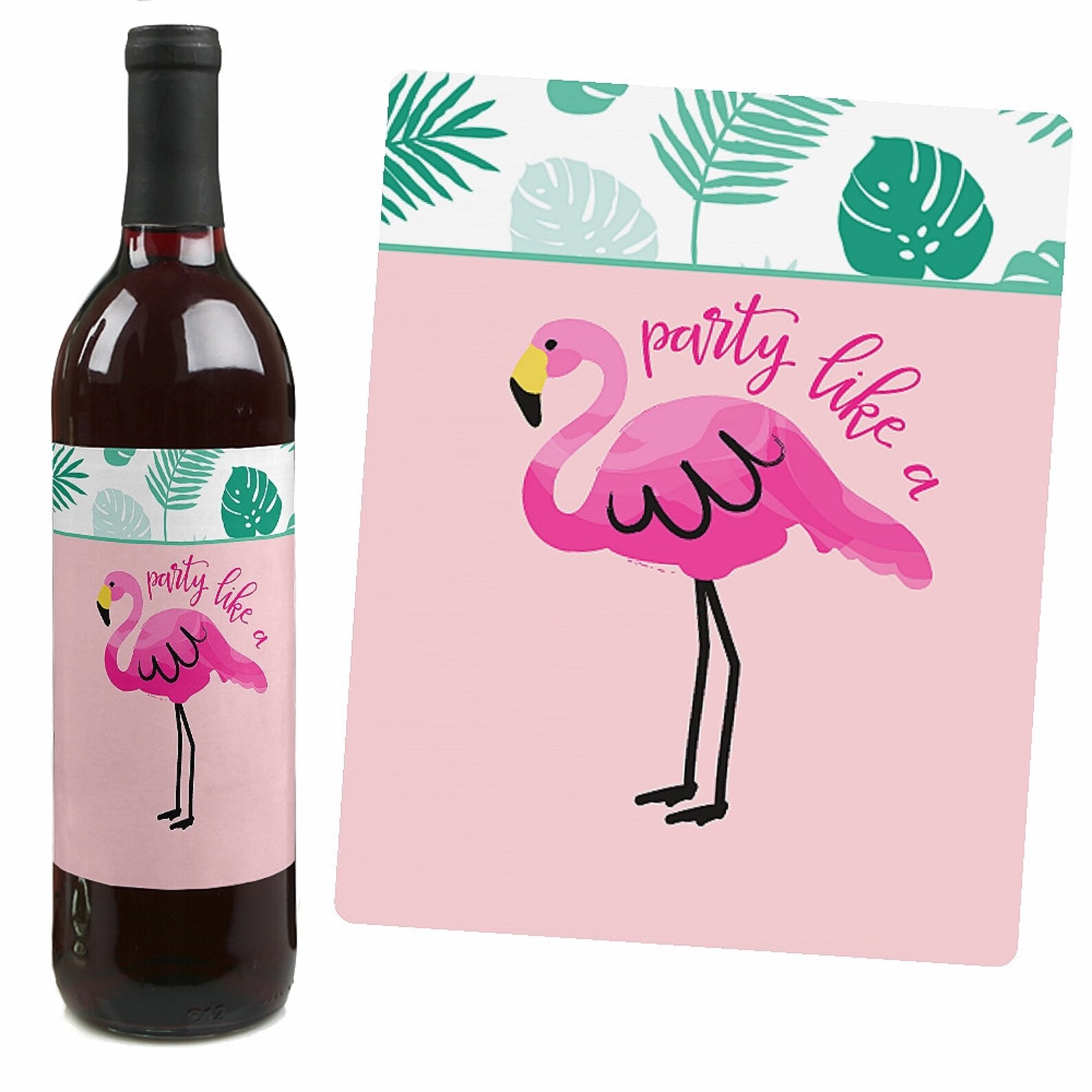 Pink Flamingo Wine Bottle Labels Tropical Summer Party Wine - Etsy