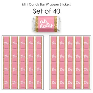 Hello Little One Pink and Gold Mini Candy Bar Wrapper Stickers Girl ...