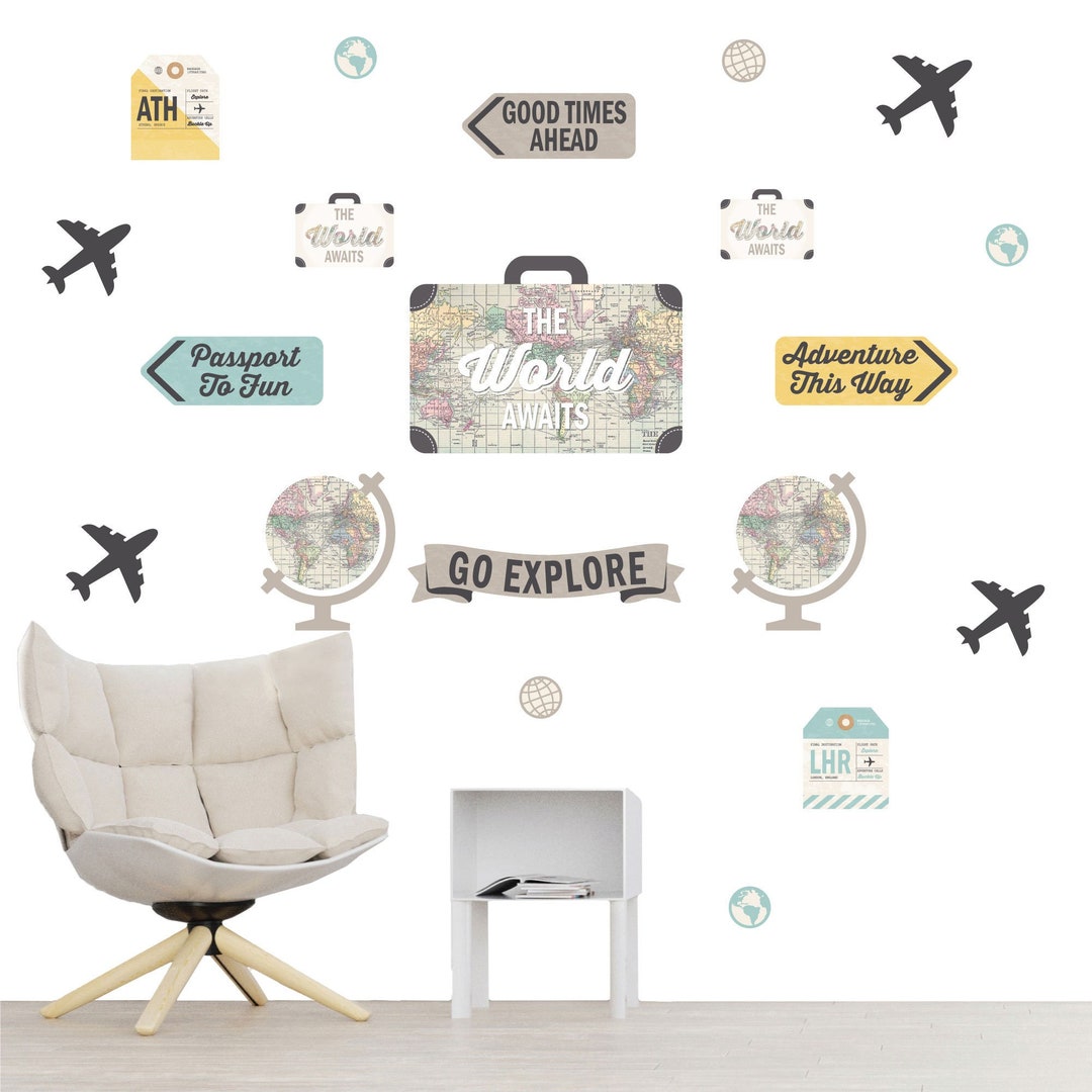 World Awaits - Peel and Stick Map Vinyl Wall Art Stickers - Wall Decals ...