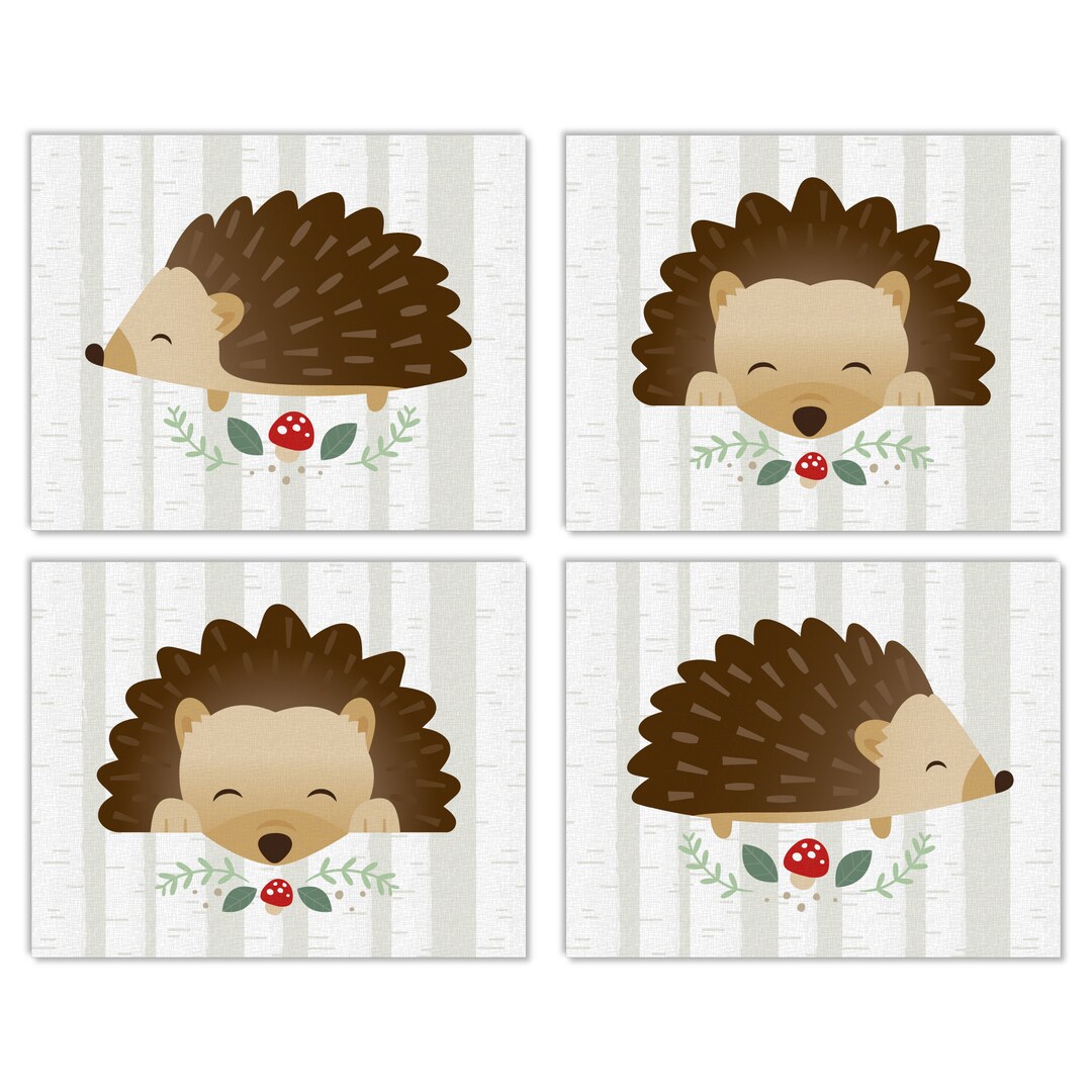 Forest Hedgehogs - Unframed Woodland Nursery and Kids Room Linen Paper ...