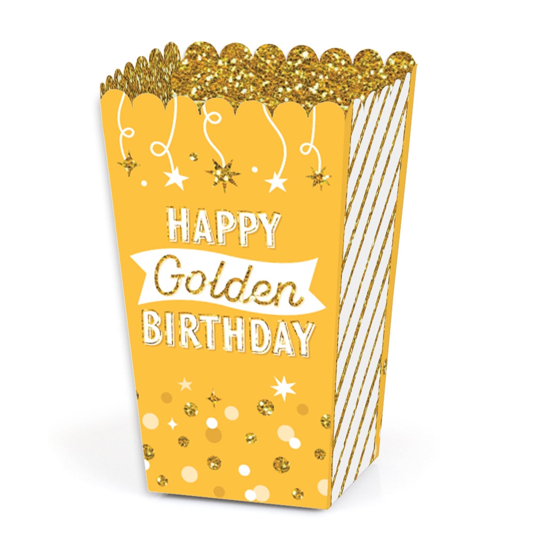 Golden Birthday - Happy Birthday Party Favor Popcorn Treat Boxes - Set ...