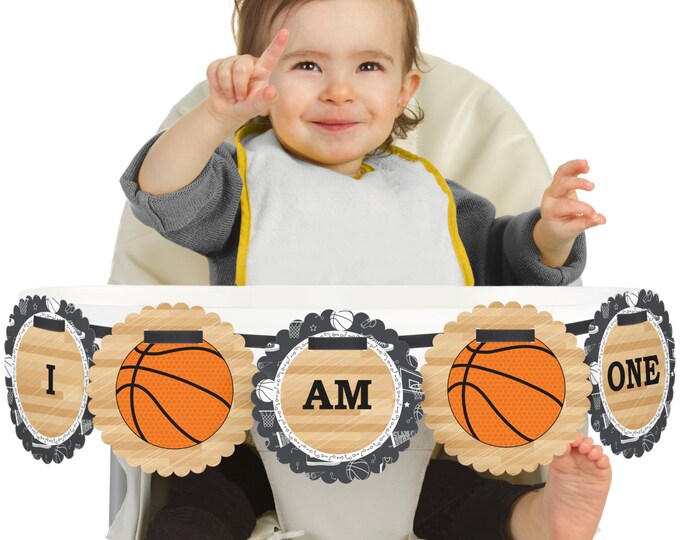 Basketball - 1st Birthday - I Am One - First Birthday High Chair Banner ...
