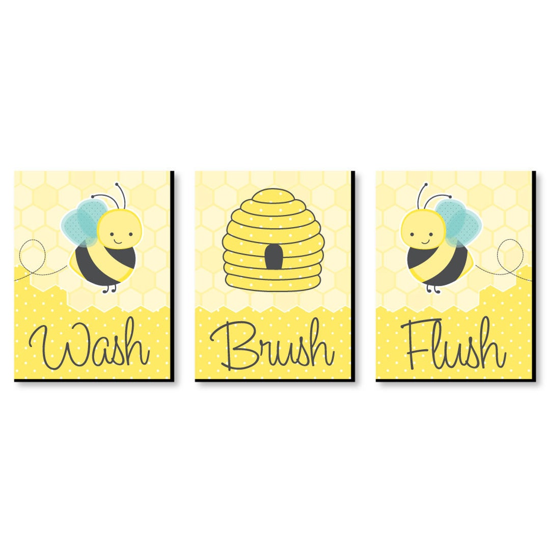 Honey Bee - Kids Bathroom Rules Wall Art Décor - 7.5” X 10” Kids Wall ...