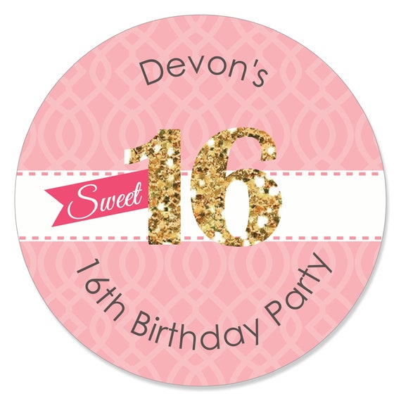 Custom Sweet 16 - Personalized 16th Birthday Party Favor Circle Sticker ...
