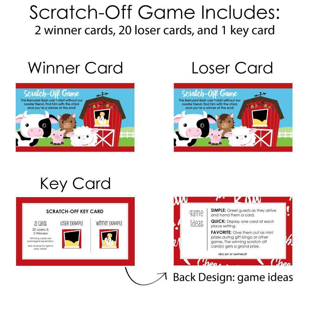 Farm Animals Baby Shower Scratch off Game - Barnyard Friends Game Cards ...