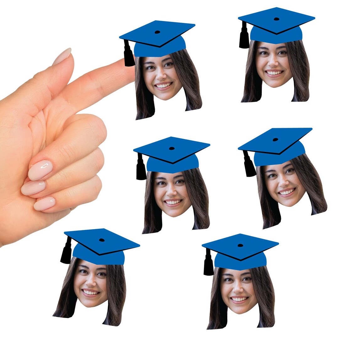 Custom Photo Blue Grad Cap Stickers, Personalized Graduation Party ...