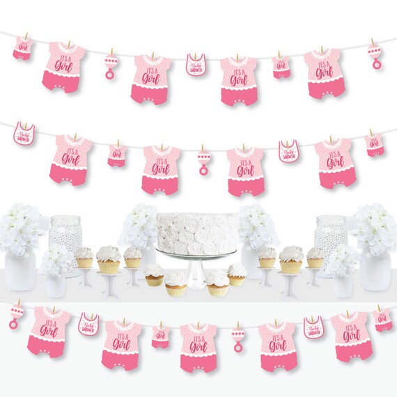 It’s a Girl - Pink Baby Shower DIY Decorations - Clothespin Garland ...