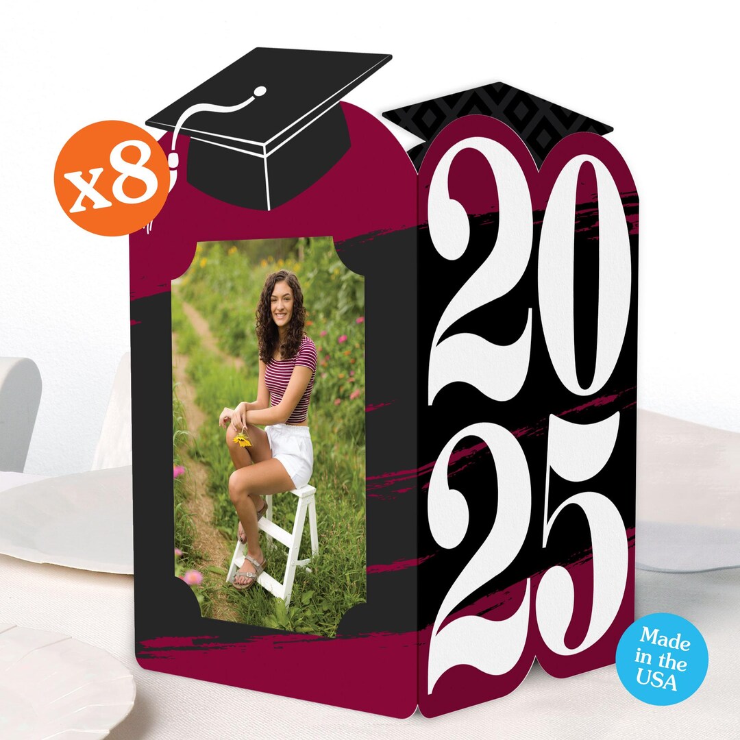 Maroon 2025 Graduation Photo Holder Centerpieces, 4x6 Picture Display ...