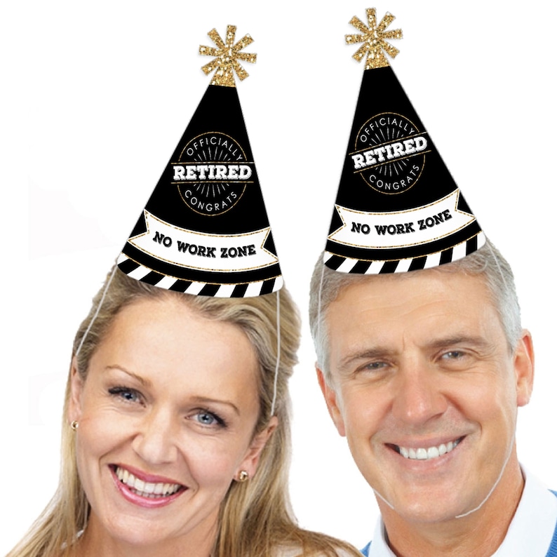 Happy Retirement - Cone Party Hats for Adults - Set of 8 (standard Size ...