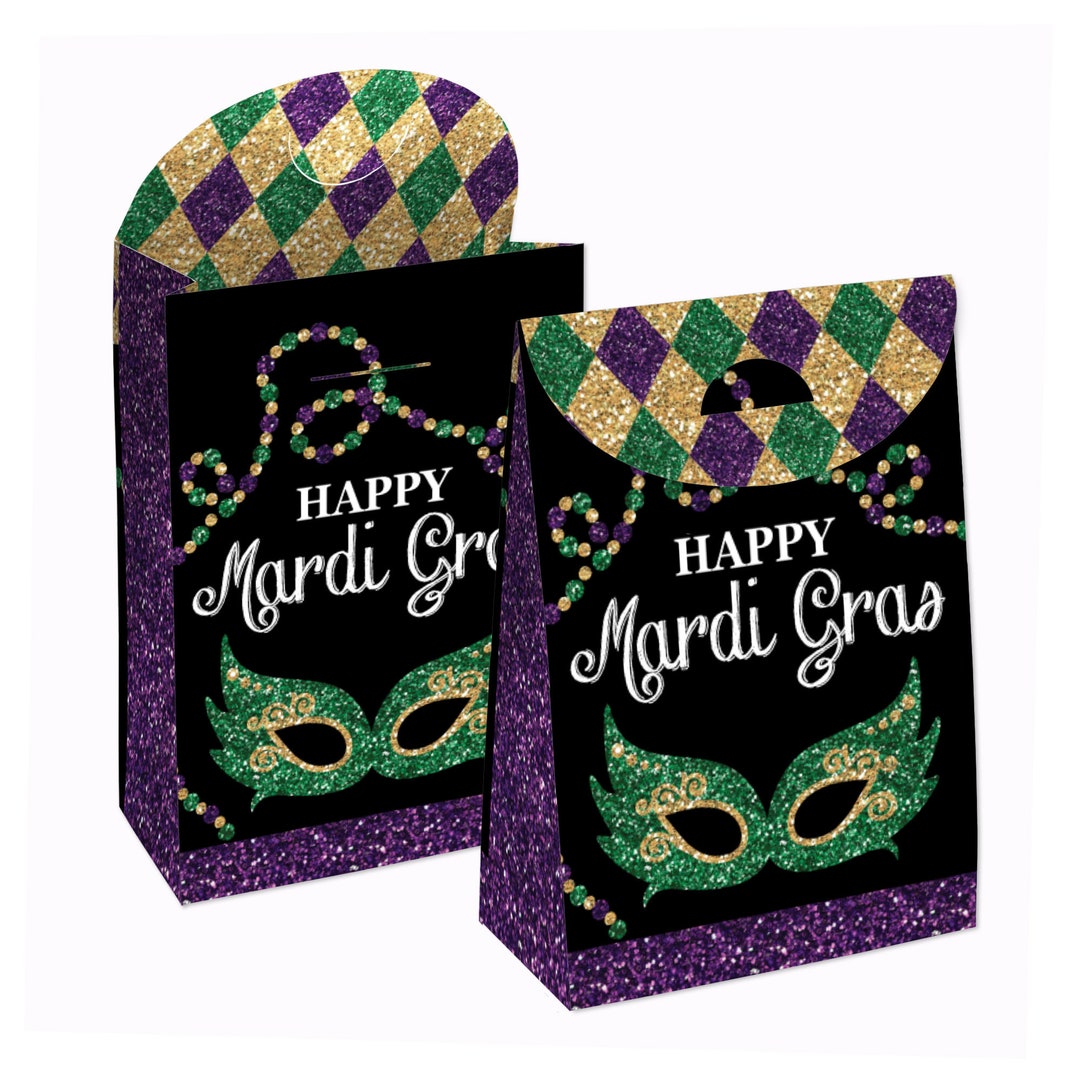 Mardi Gras - Masquerade Gift Favor Bags - Party Goodie Boxes - Set of ...