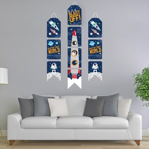 Blast off to Outer Space - Hanging Vertical Paper Door Banners - Rocket ...