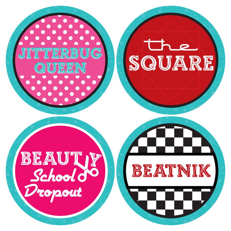 50's Sock Hop Party Name Badges - Set of 12 1950s Rock N Roll Funny ...