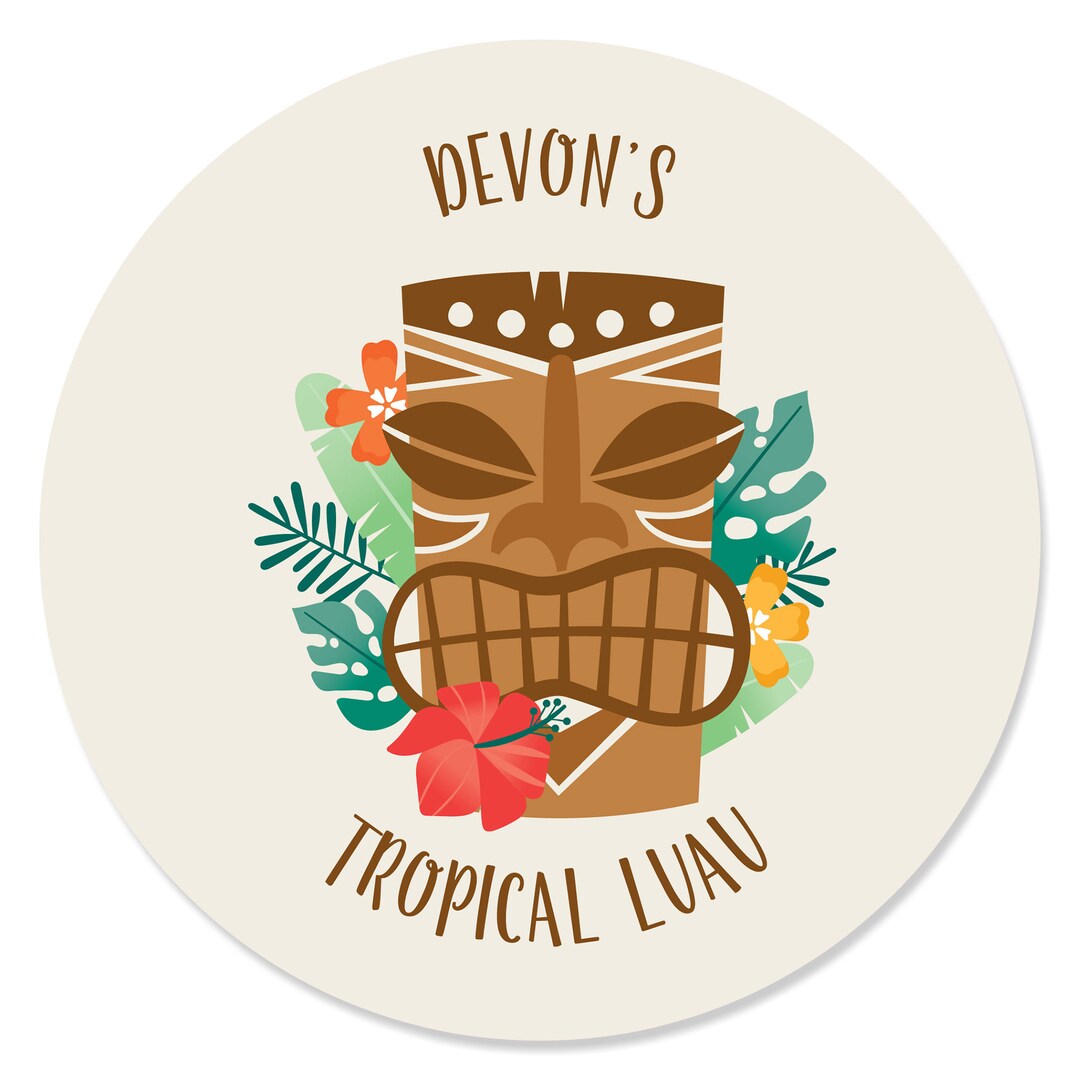 Personalized Tropical Luau - Custom Hawaiian Beach Party Favor Circle ...