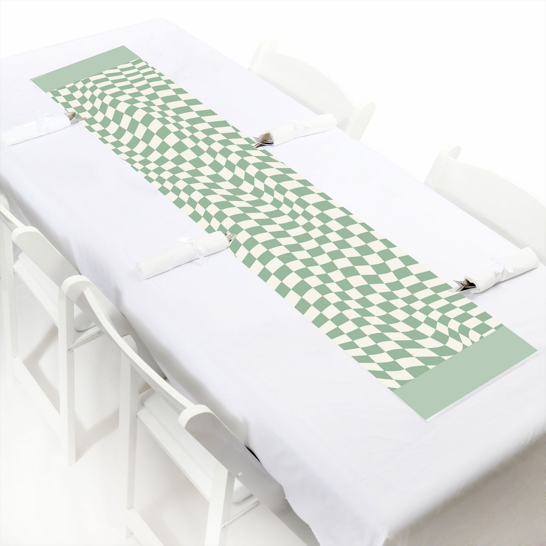Sage Green Checkered Party - Petite Paper Table Runner - 12 X 60 Inches ...