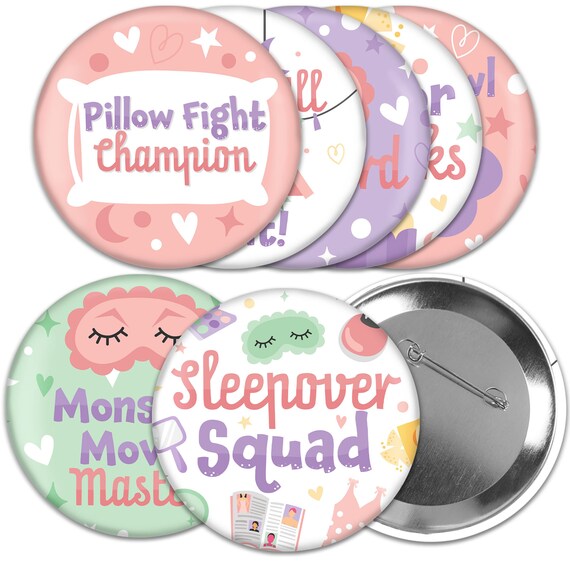 Pajama Slumber Party - 3 inch Girls Sleepover Birthday Party Badge ...