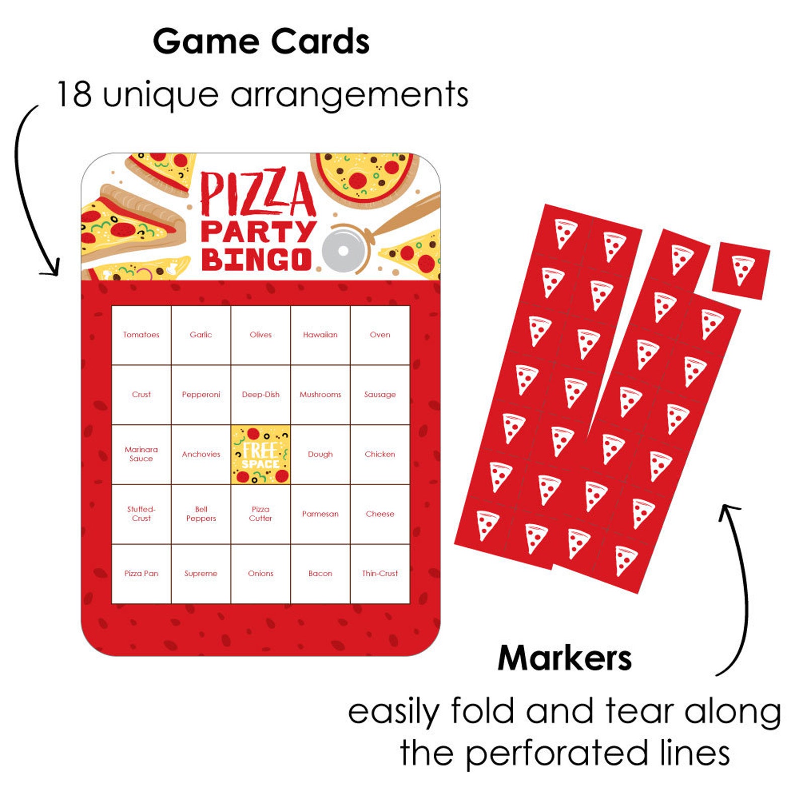 Pizza Party Time Bingo Cards and Markers Baby Shower or - Etsy