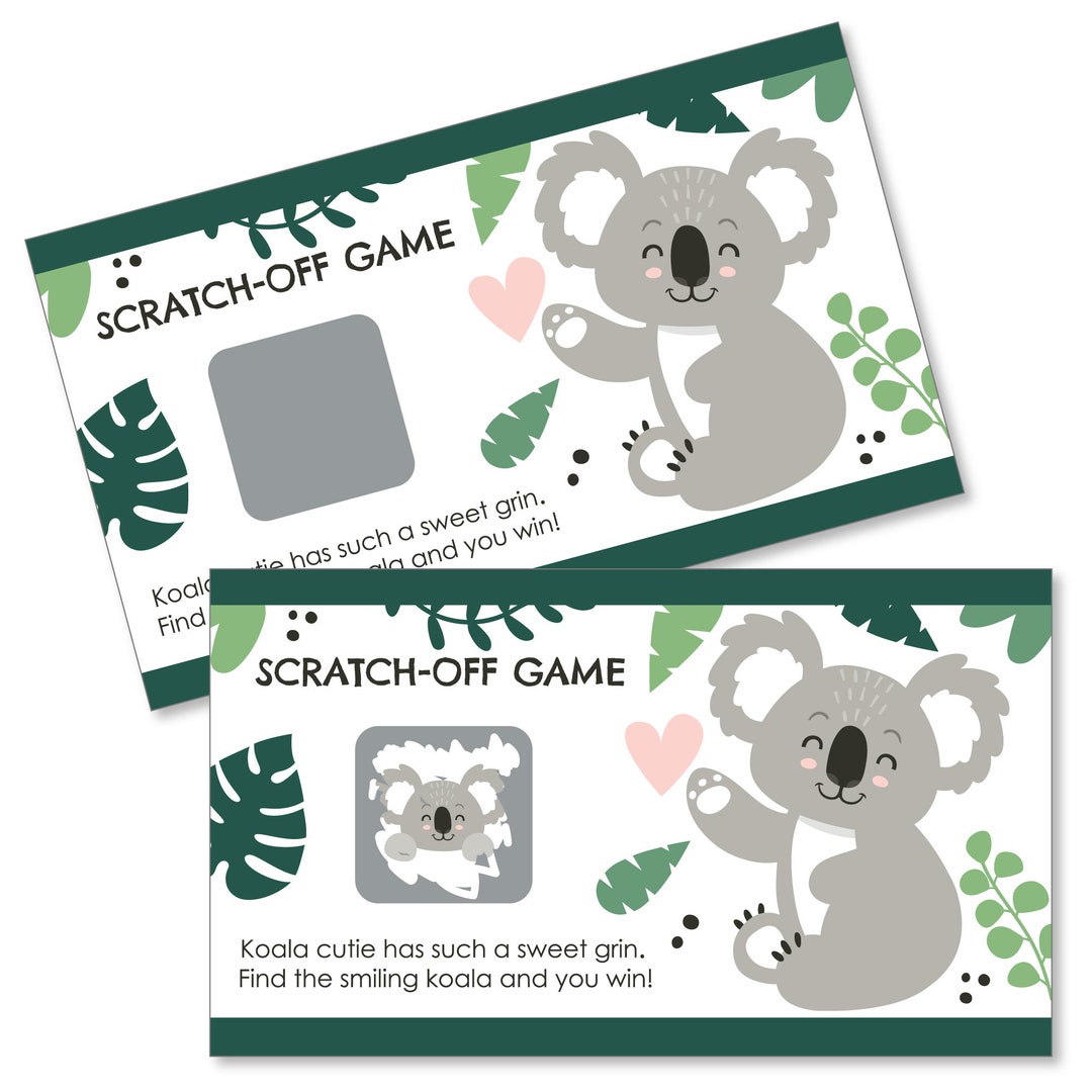 Koala Cutie - Bear Birthday Party and Baby Shower Game Scratch off ...
