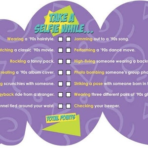 90's Throwback - Selfie Scavenger Hunt - 1990s Party Game - Set of 12 ...