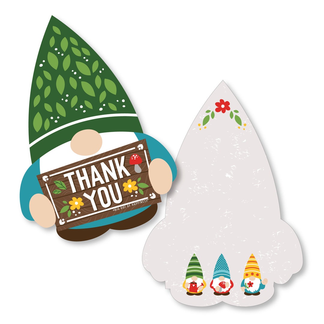 Garden Gnomes - Shaped Thank You Cards - Forest Gnome Party Thank You ...