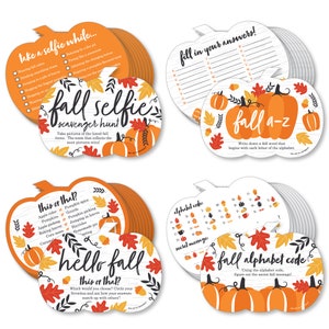 Fall Pumpkin - 4 Halloween or Thanksgiving Party Games - 10 Cards Each ...
