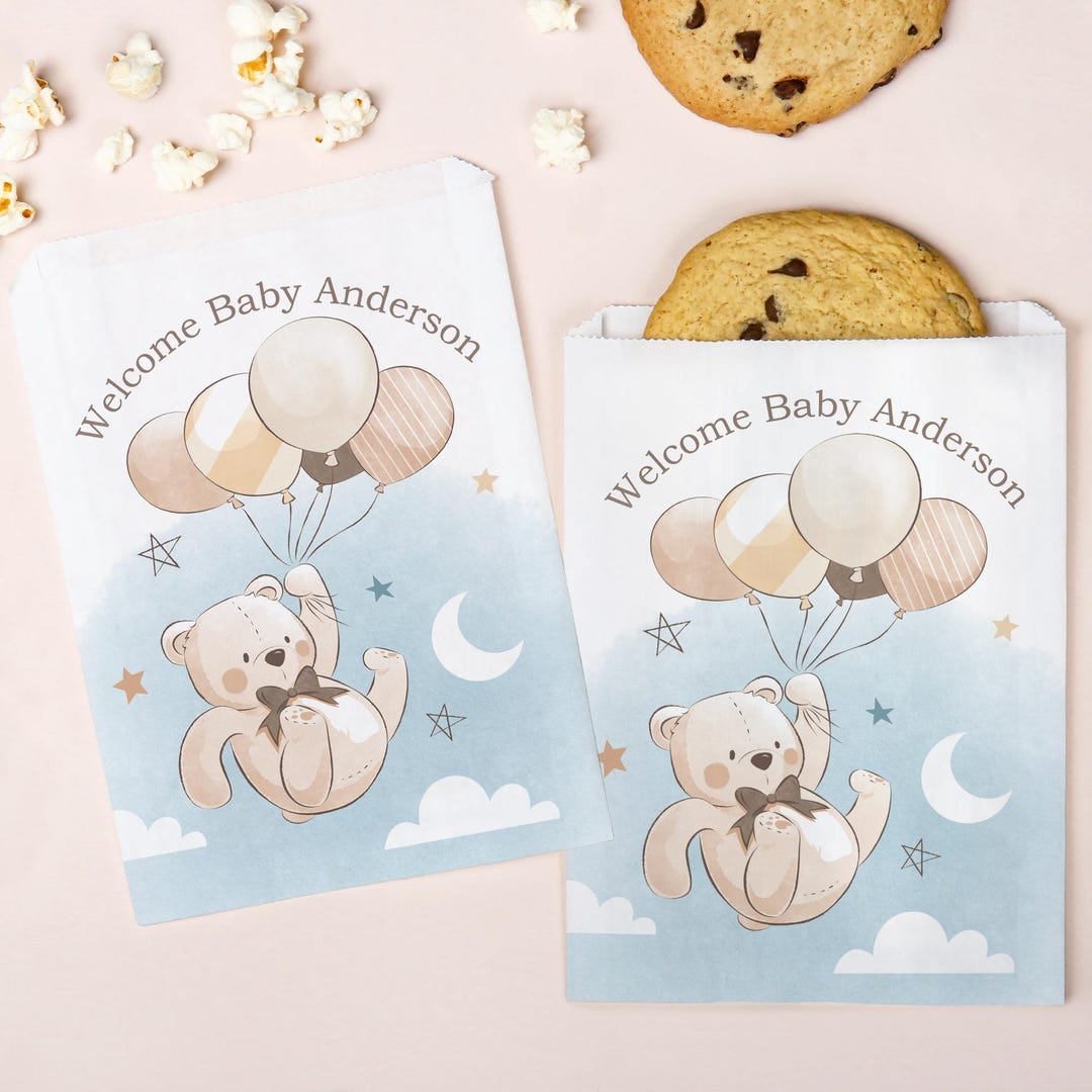 Personalized We Can Bearly Wait Paper Treat Bags, Teddy Bear Baby ...