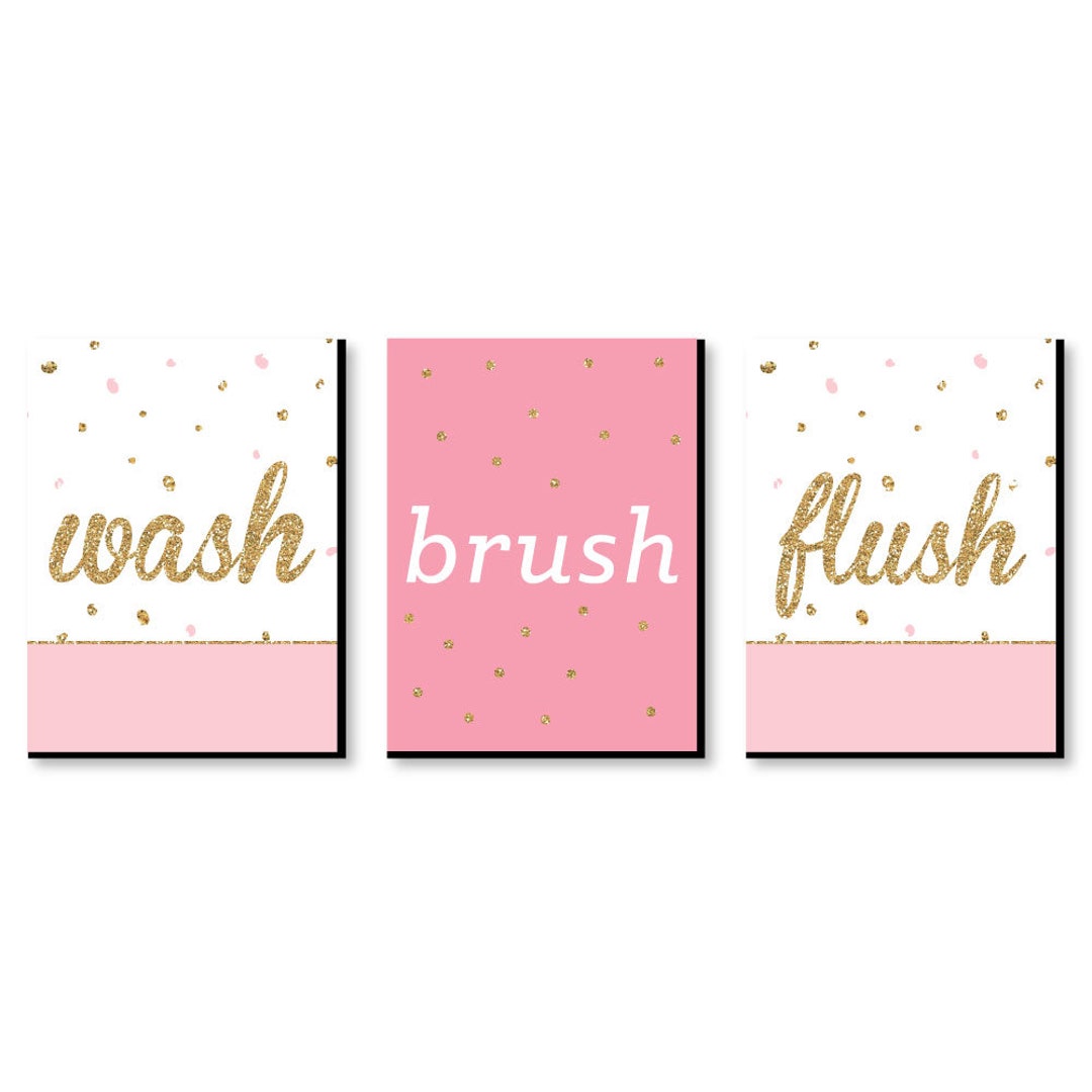 Girl - Pink and Gold - Kids Bathroom Rules Wall Art Décor - 7.5” X 10 ...