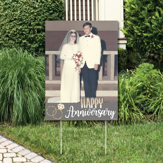 Custom Happy Anniversary - Photo Yard Sign - Gold and Silver Wedding ...
