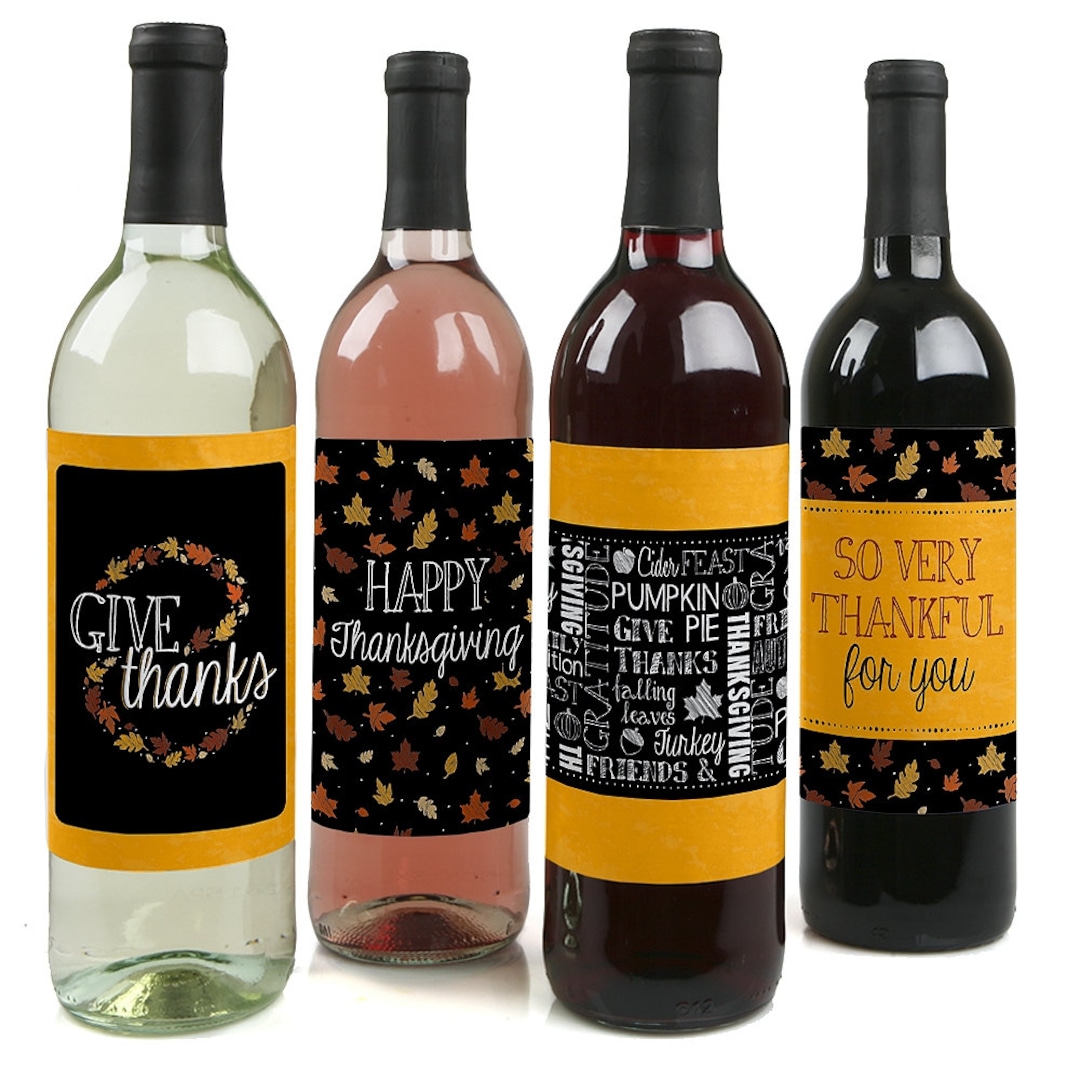 Give Thanks - Thanksgiving Party Holiday Wine Bottle Labels for for ...
