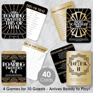 Roaring 20’s - 4 1920s Art Deco Jazz Party Games - 10 Cards Each ...