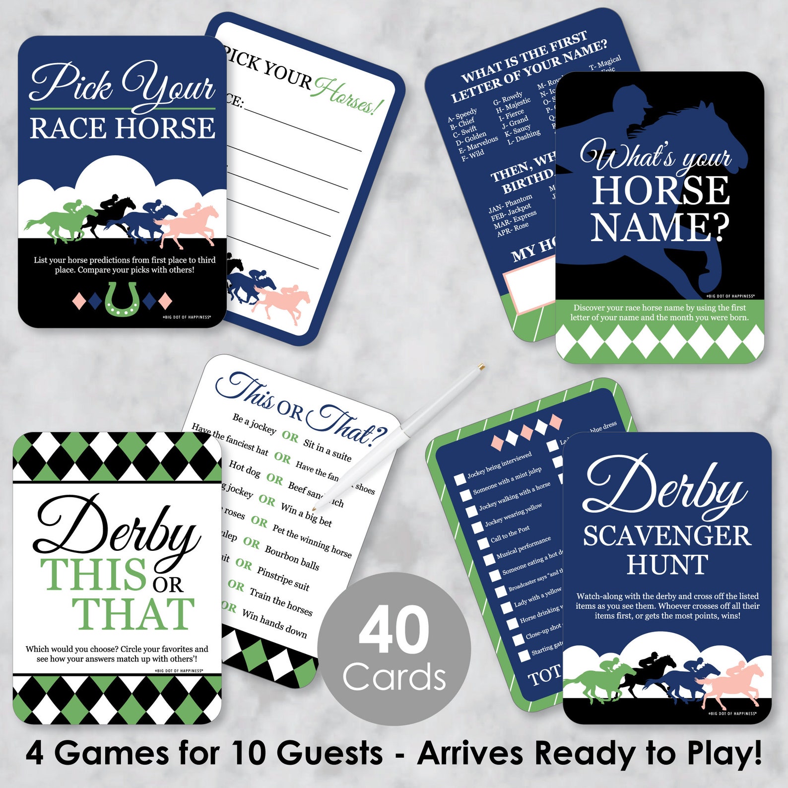 Kentucky Horse Derby 4 Horse Race Party Games 10 Cards | Etsy