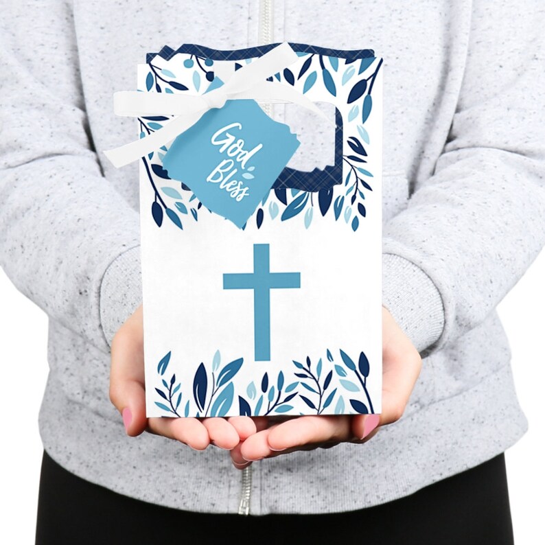 Blue Elegant Cross Boy Religious Party Favor Boxes Set of - Etsy