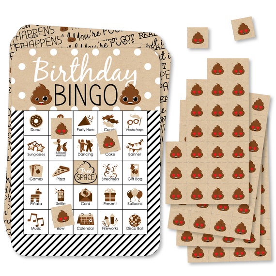 Party ’Til You’re Pooped - Picture Bingo Cards and Markers - Poop Emoji ...