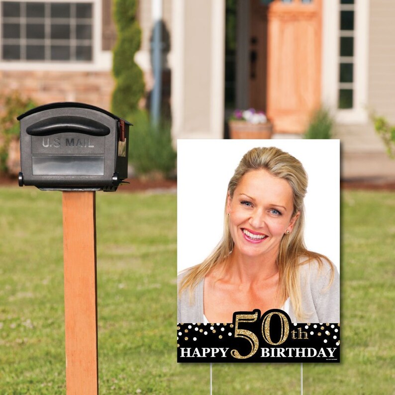 Custom Adult 50th Birthday - Gold Photo Yard Sign - Outdoor Lawn Photo ...