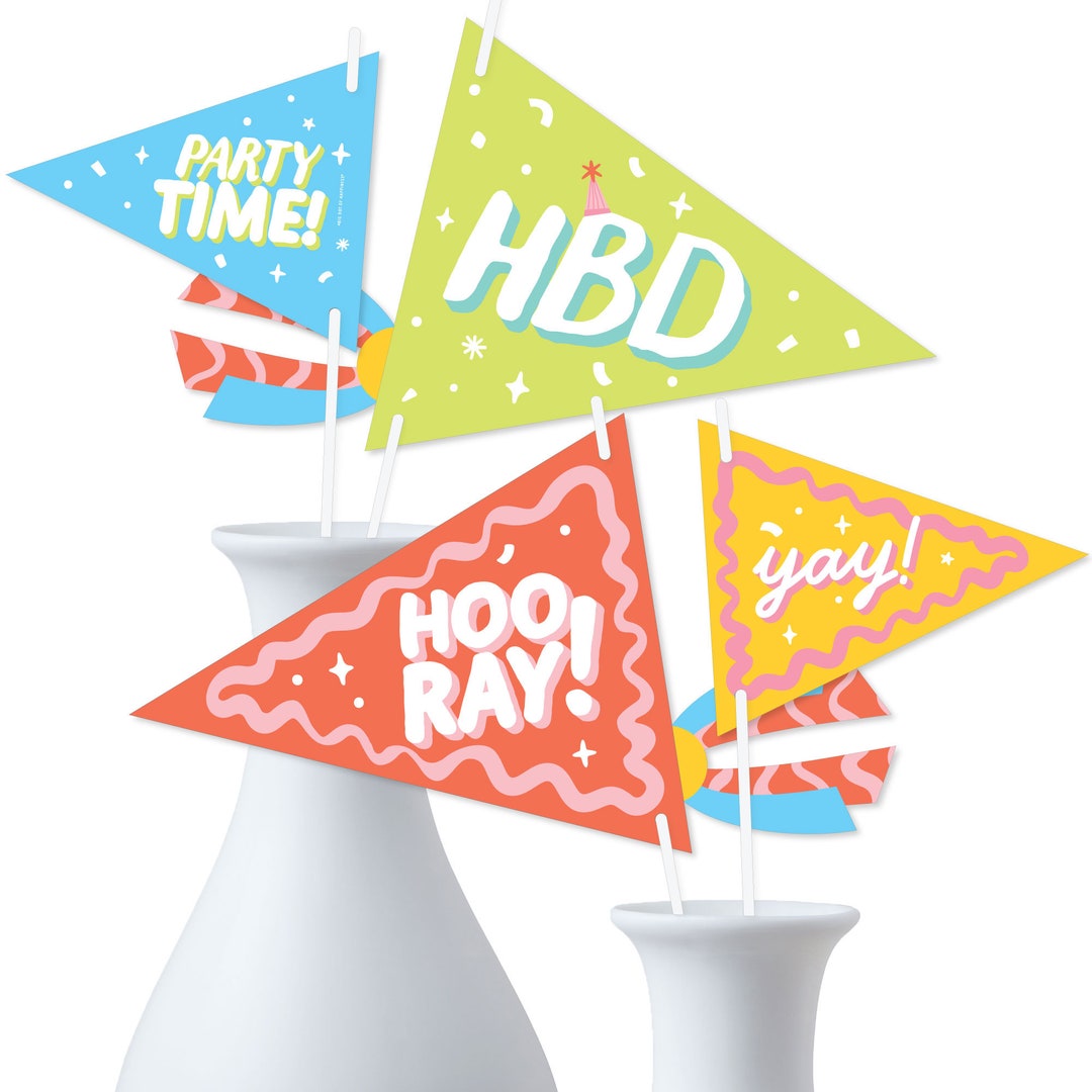 Party Time - Triangle Happy Birthday Party Photo Props - Pennant Flag ...