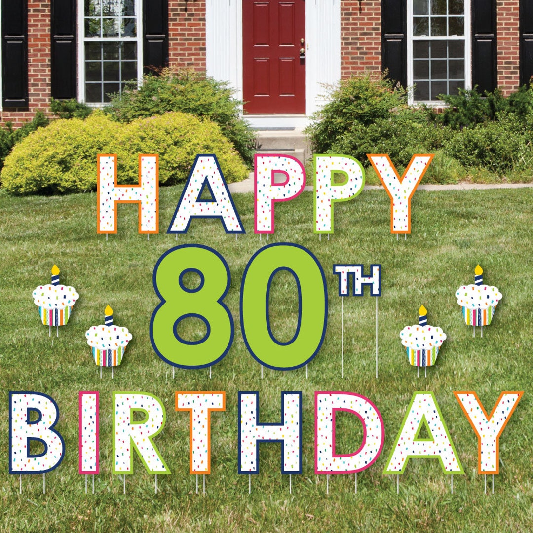 80th Birthday Cheerful Happy Birthday Yard Sign Outdoor Lawn ...