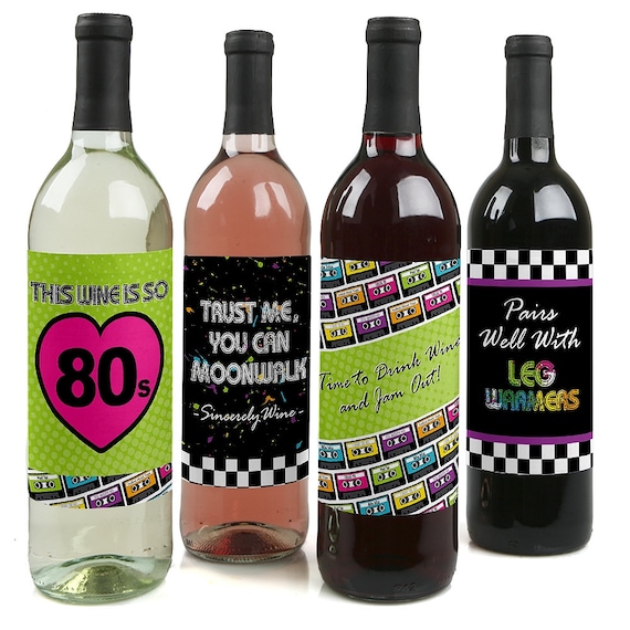 80's Retro - Totally 1980s Party Wine Bottle Labels - Eighties Party ...