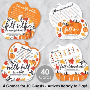 Fall Pumpkin - 4 Halloween or Thanksgiving Party Games - 10 Cards Each ...