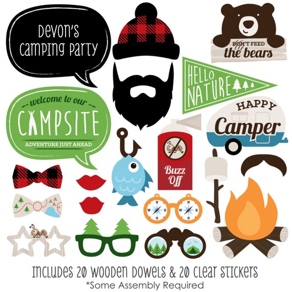 Happy Camper Photo Booth Props - Camping Photo Booth Prop Kit with ...