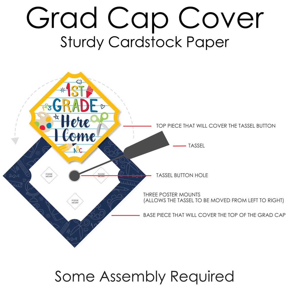 1st Grade Here I Come - Kids Kindergarten Graduation Cap Decorations ...