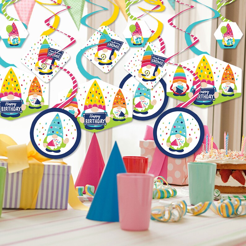 Gnome Birthday - Happy Birthday Party Hanging Decor - Party Decoration ...