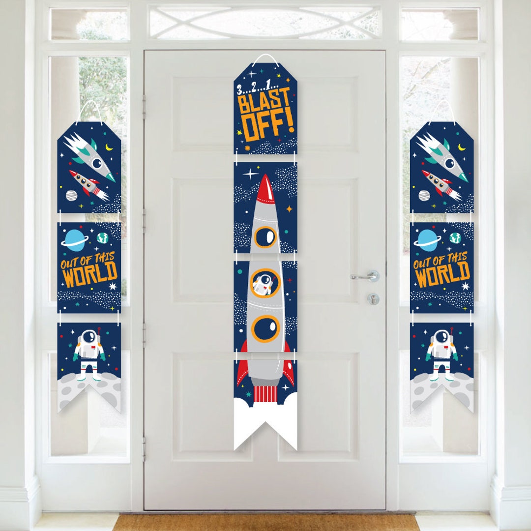 Blast off to Outer Space - Hanging Vertical Paper Door Banners - Rocket ...