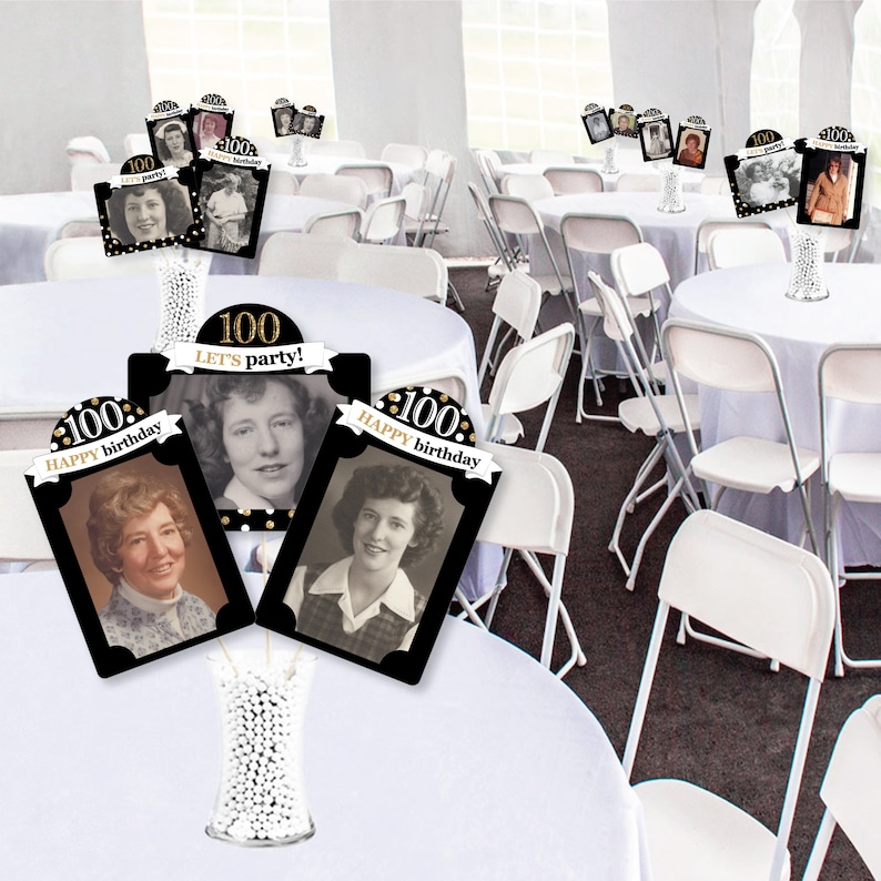 Adult 100th Birthday - Gold - Birthday Party Picture Centerpiece Sticks ...