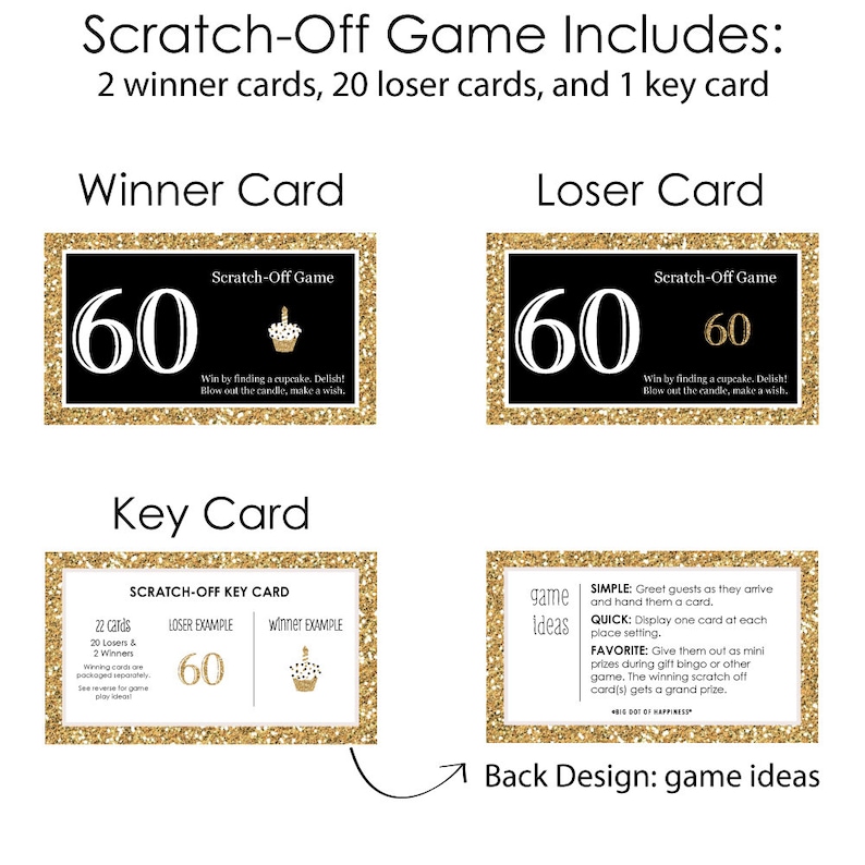 60th Birthday Party Scratch off Game - Adult 60th Birthday - Gold ...