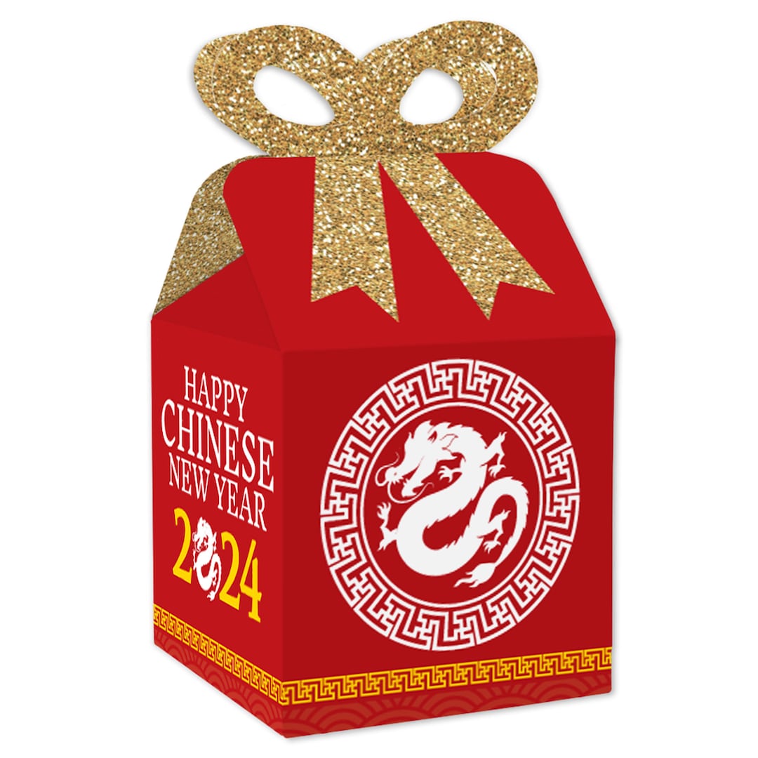 Chinese New Year Square Favor Gift Boxes 2024 Year of the Dragon Bow ...