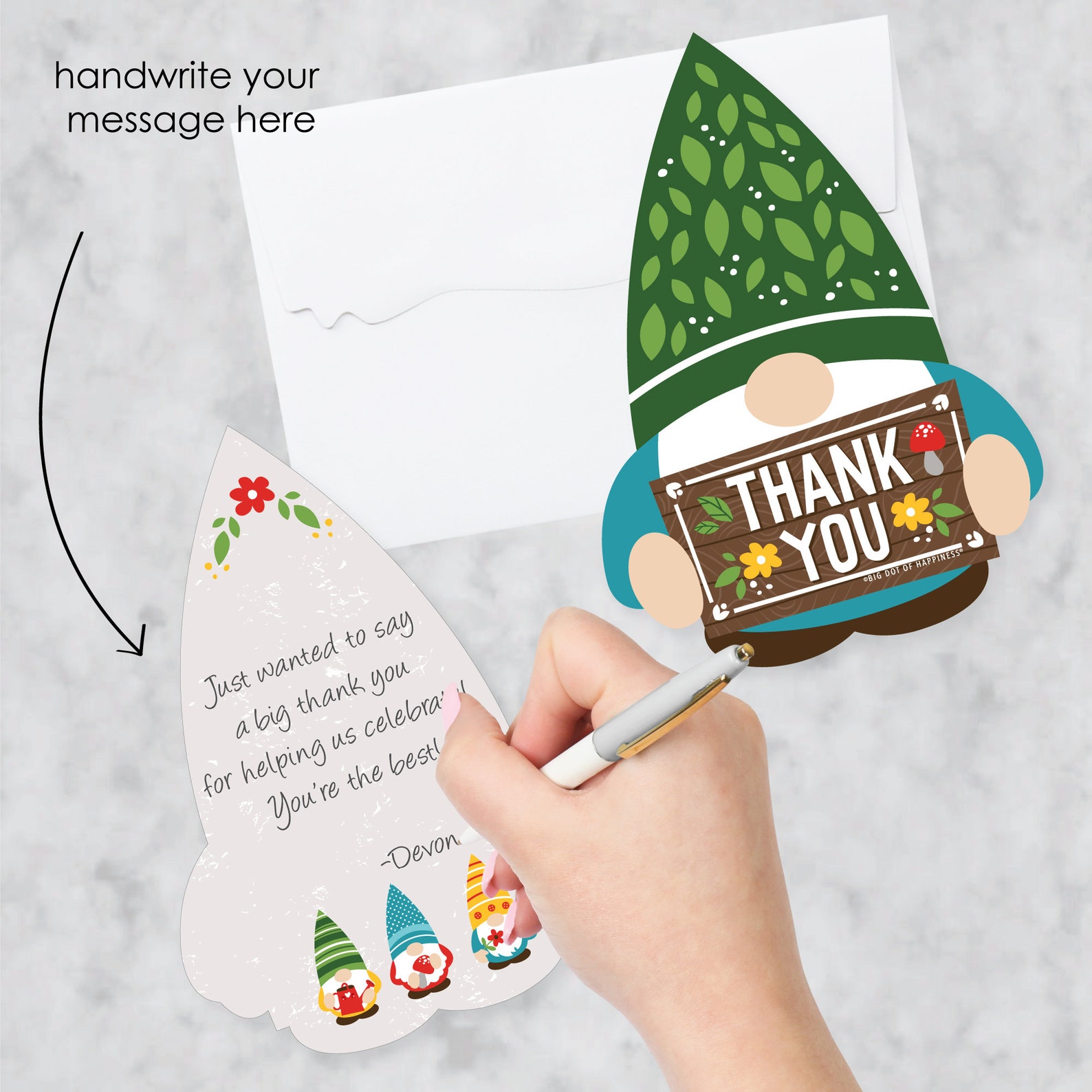 Garden Gnomes - Shaped Thank You Cards - Forest Gnome Party Thank You ...