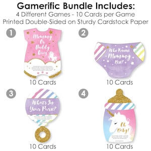 Rainbow Unicorn - 4 Magical Unicorn Baby Shower Games - 10 Cards Each ...